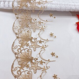 Vintage Gold Shell Starfish Embroidery Tulle Lace Trim, Gold Thread ...