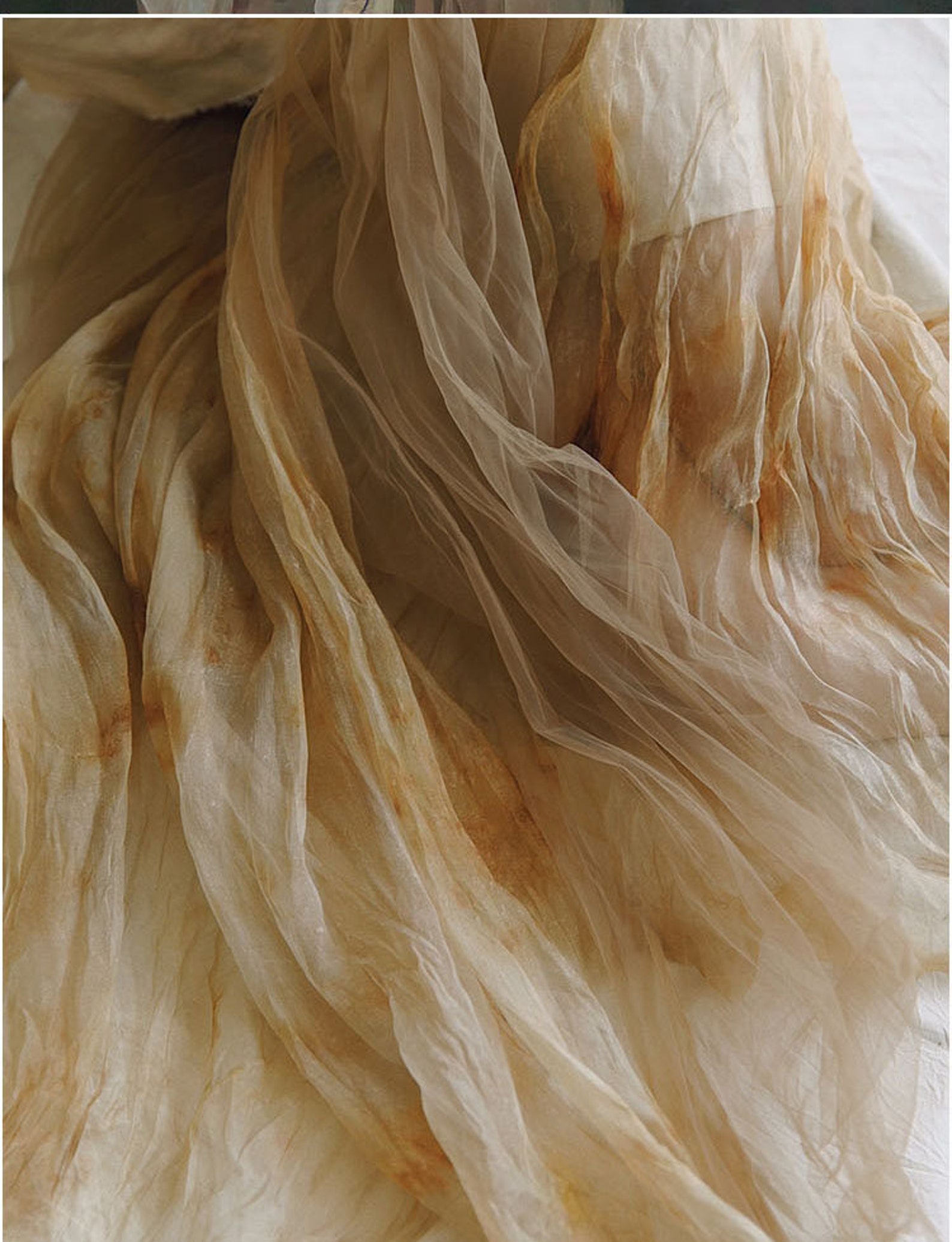 Irregular Pleated Organza Tulle Lace Fabric in Amber, Breathable Sheer ...