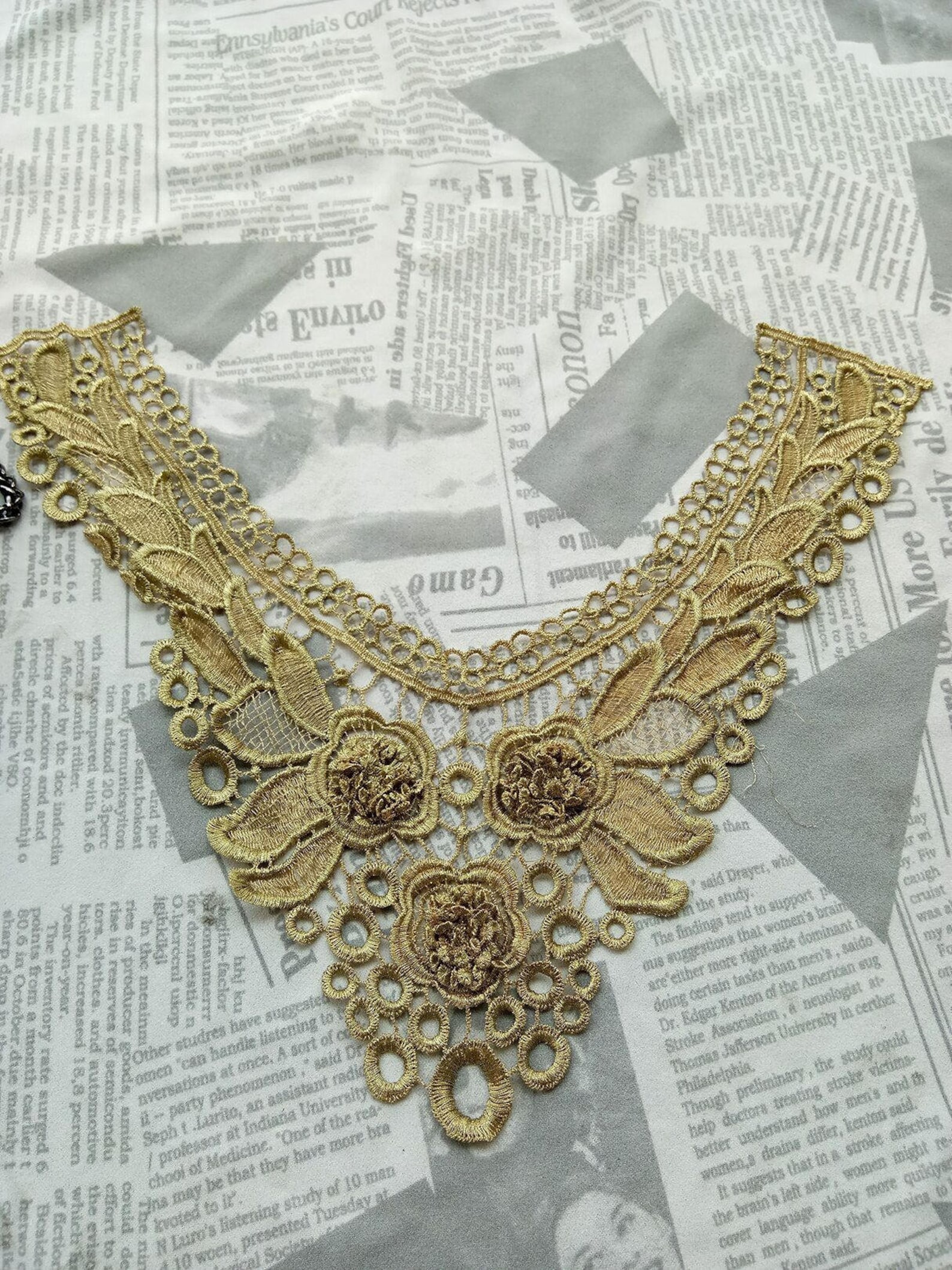 Gold Lace Applique Collar 3D Lace Collar Golden Applique - Etsy