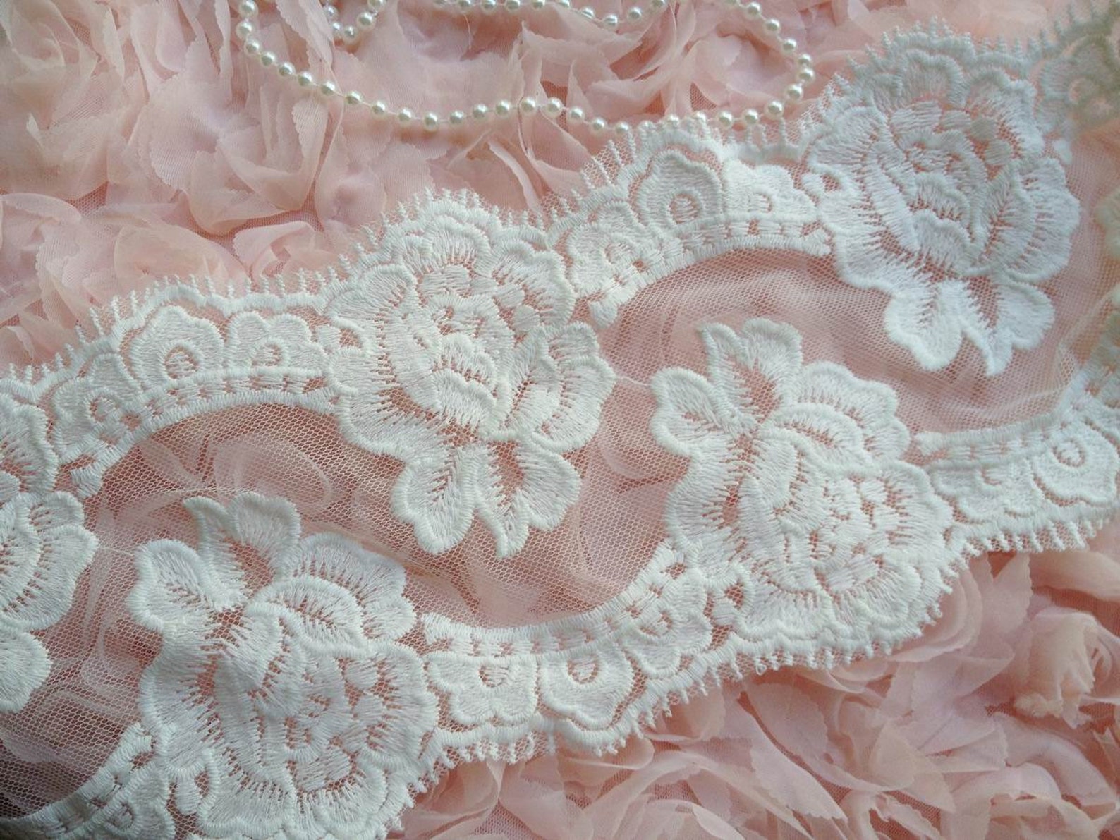 White Rose Lace Trim Mesh Embroidered Lace Vintage Rose Etsy