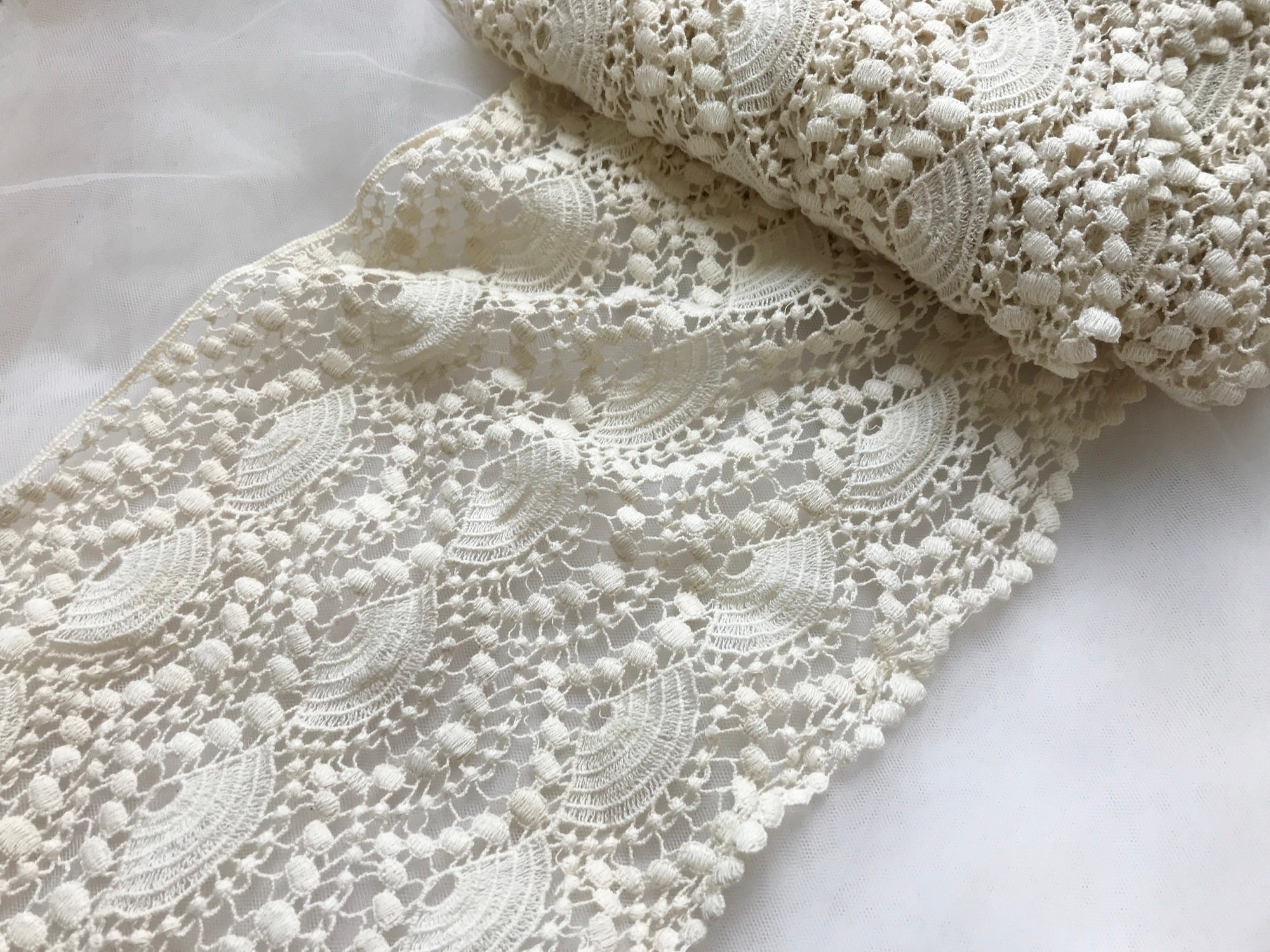 Scalloped Cotton Lace, Retro Style Beige Hollow Out Lace Trim, Wave ...