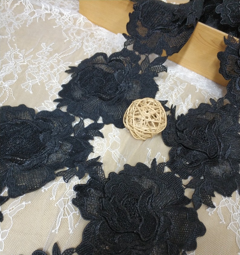 Black Lace 3D Rose Lace Vintage Roses Lace Trim for Bridal | Etsy