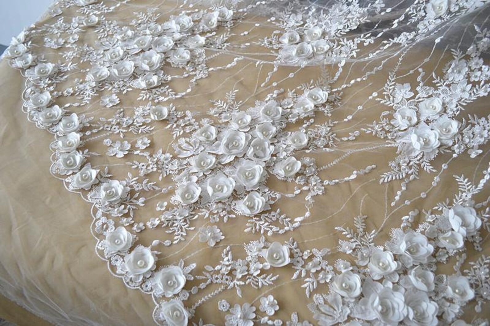 3D Bridal Lace Fabric Beaded Lace Fabric 3D Rose Lace - Etsy