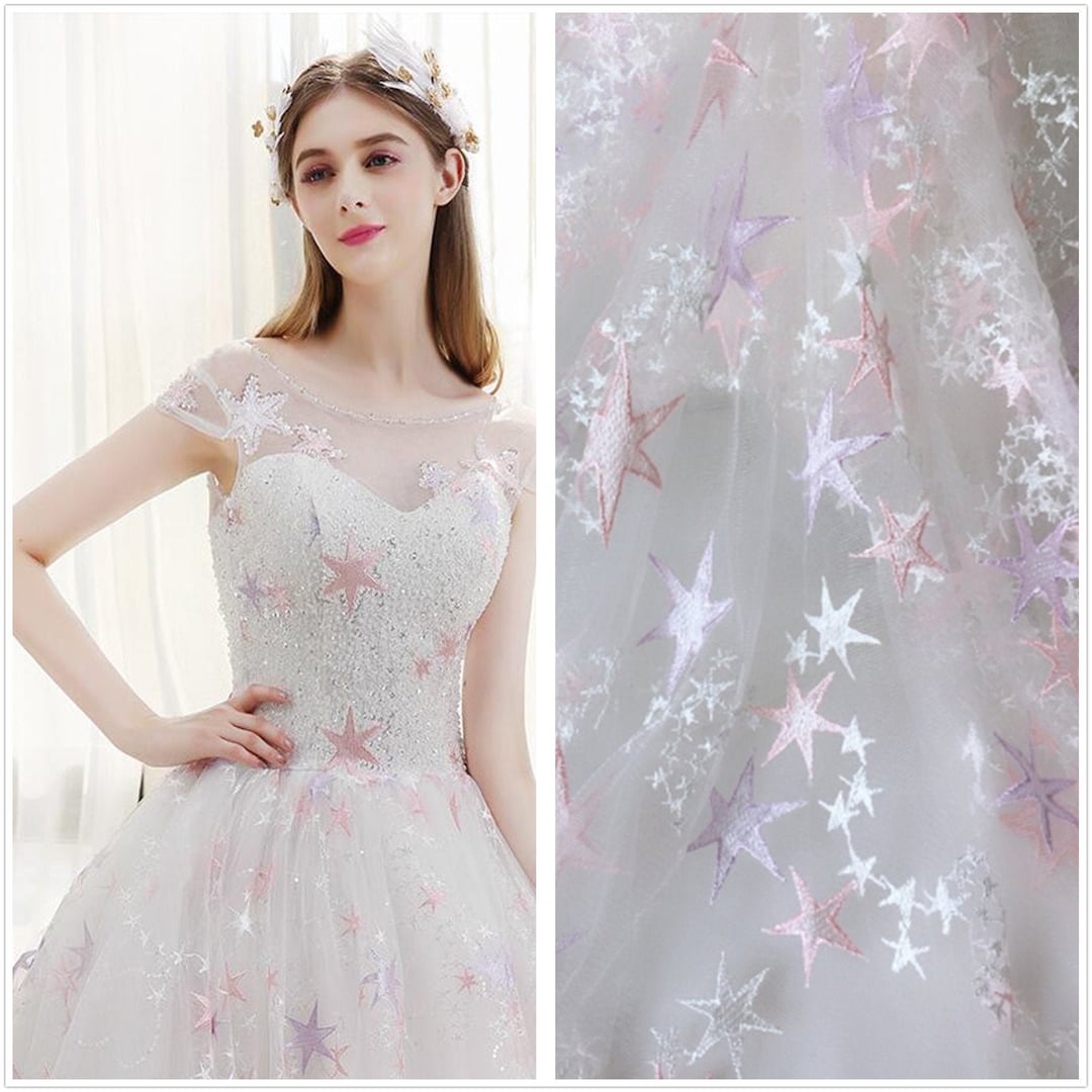 Elegant Star Pattern Lace Fabric, Embroidered Tulle Fabric for Illusion ...