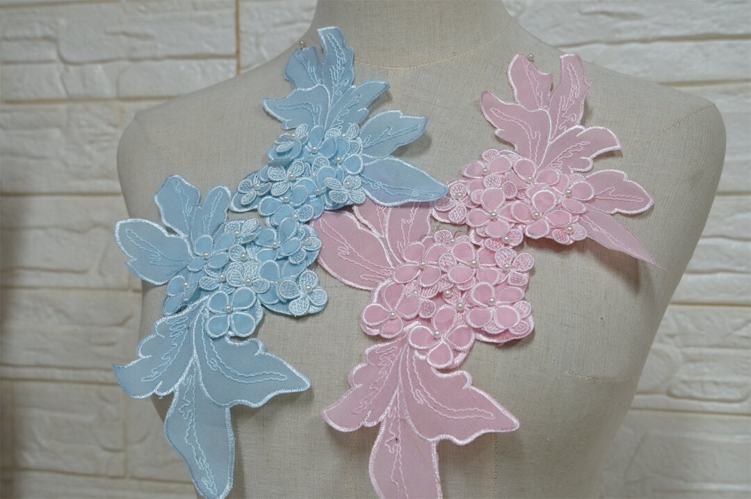 Beading 3D Hydrangea Flowers Lace Patch, Embroidery Petal Applique for ...