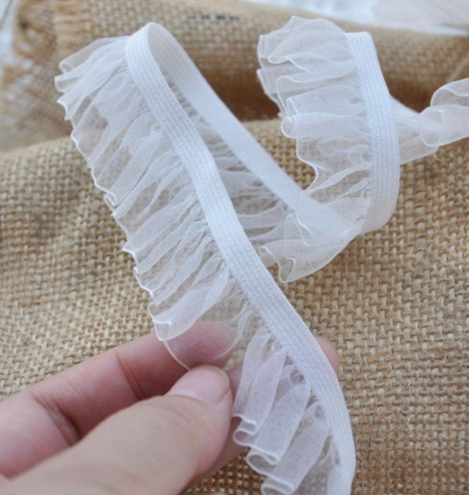 White Tulle Ruffled Elastic Stretch Lace Trim Pleated Trim - Etsy