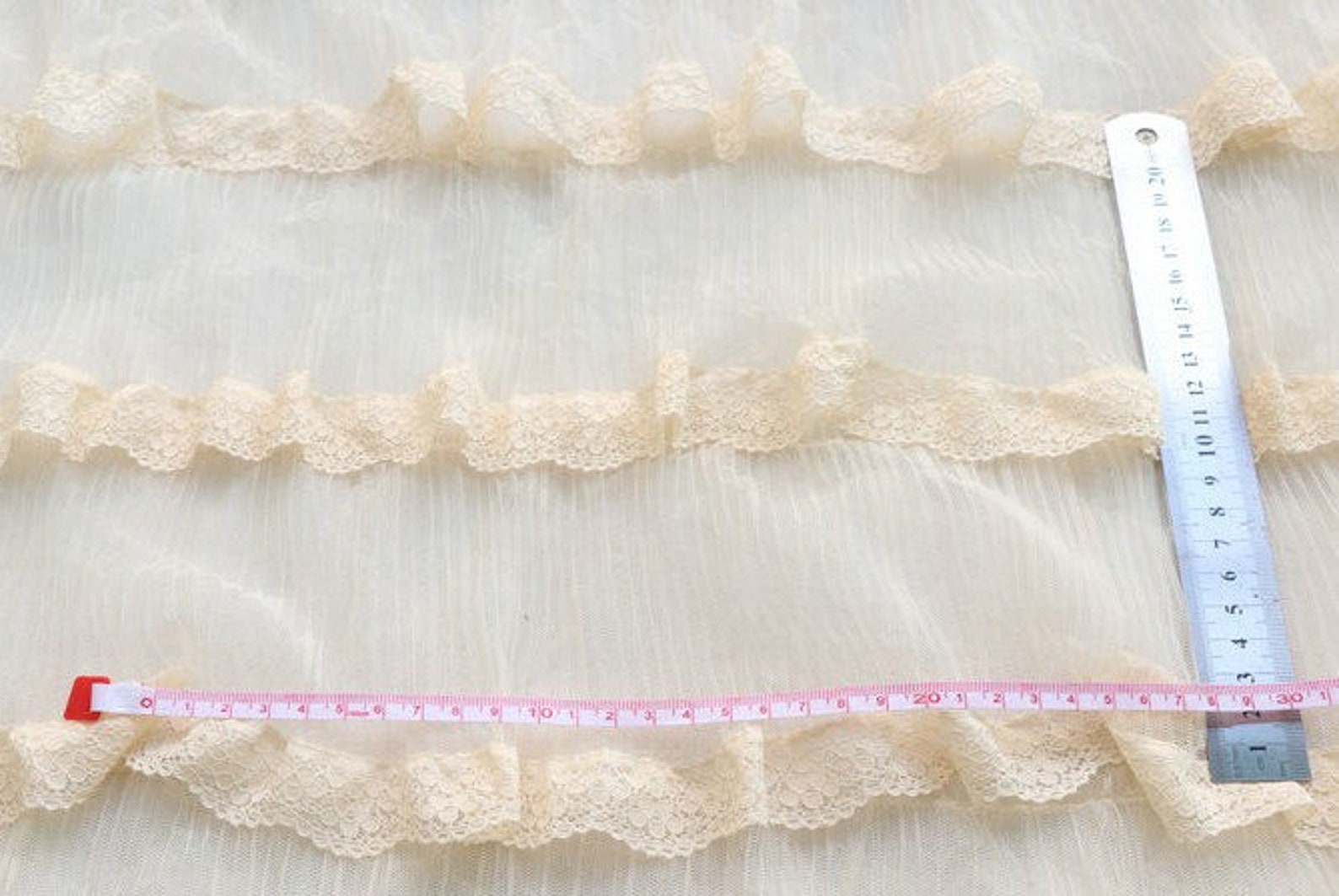 Beige Soft Ruffled lace fabric Pleated layers Bridal gown | Etsy