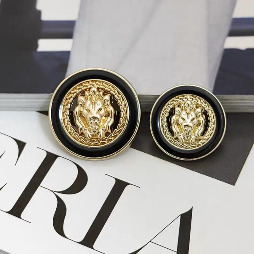50 Pcs Majestic Lions Head Carved Metallic Button, Vintage Round Gold ...