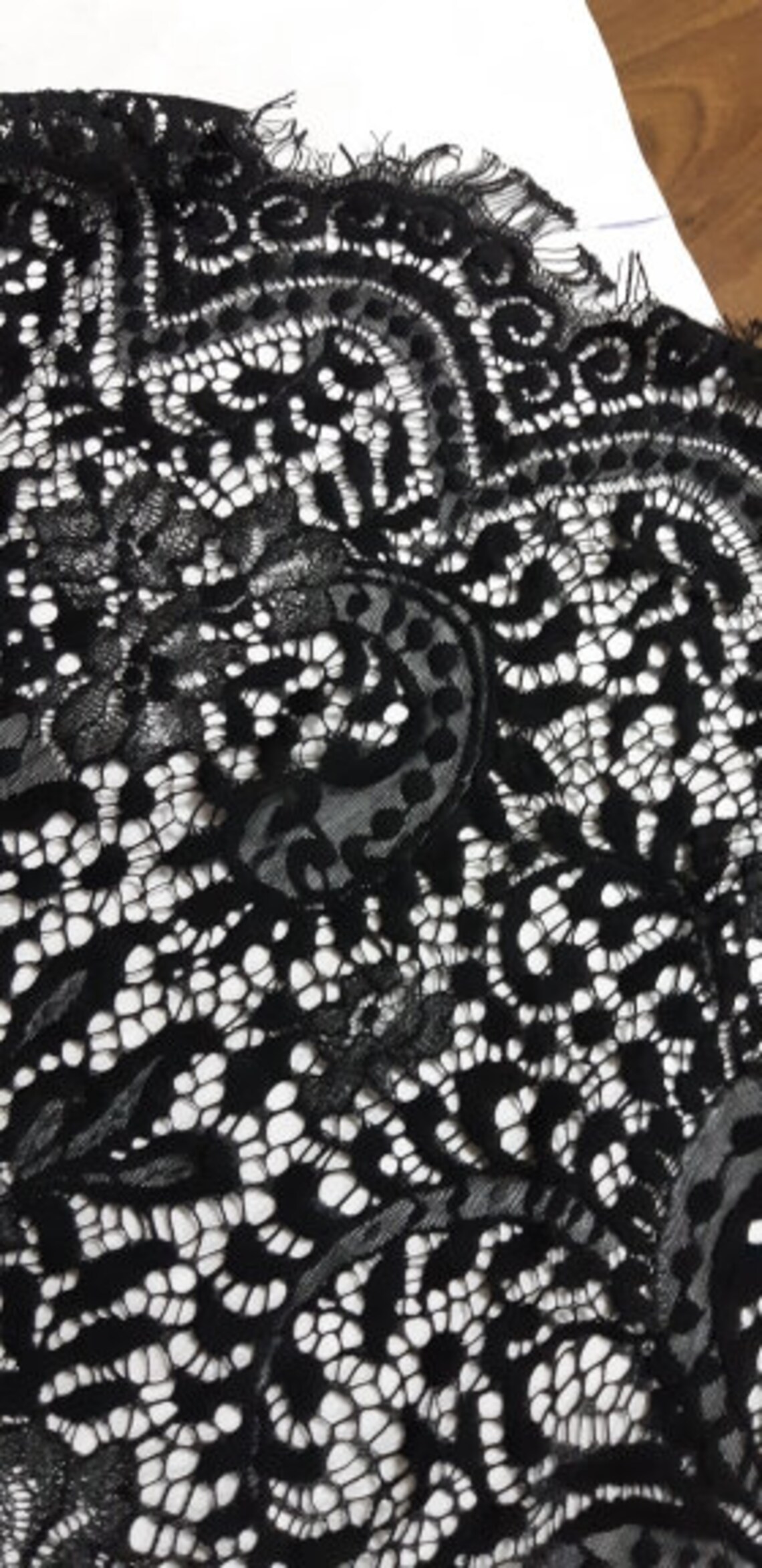 Vintage Paisley Lace Fabric Black Eyelash Lace Double | Etsy