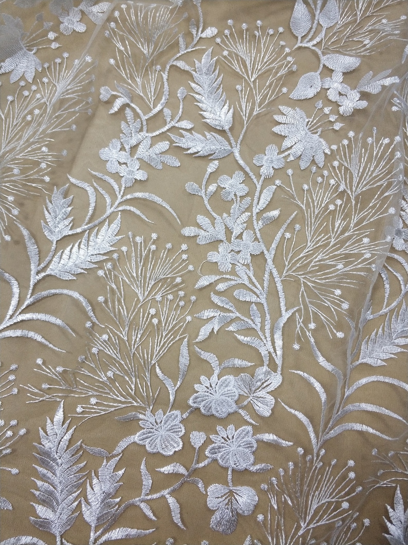 Gorgeous Floral Embroidery Lace Fabric Leaf Overlay Tulle - Etsy