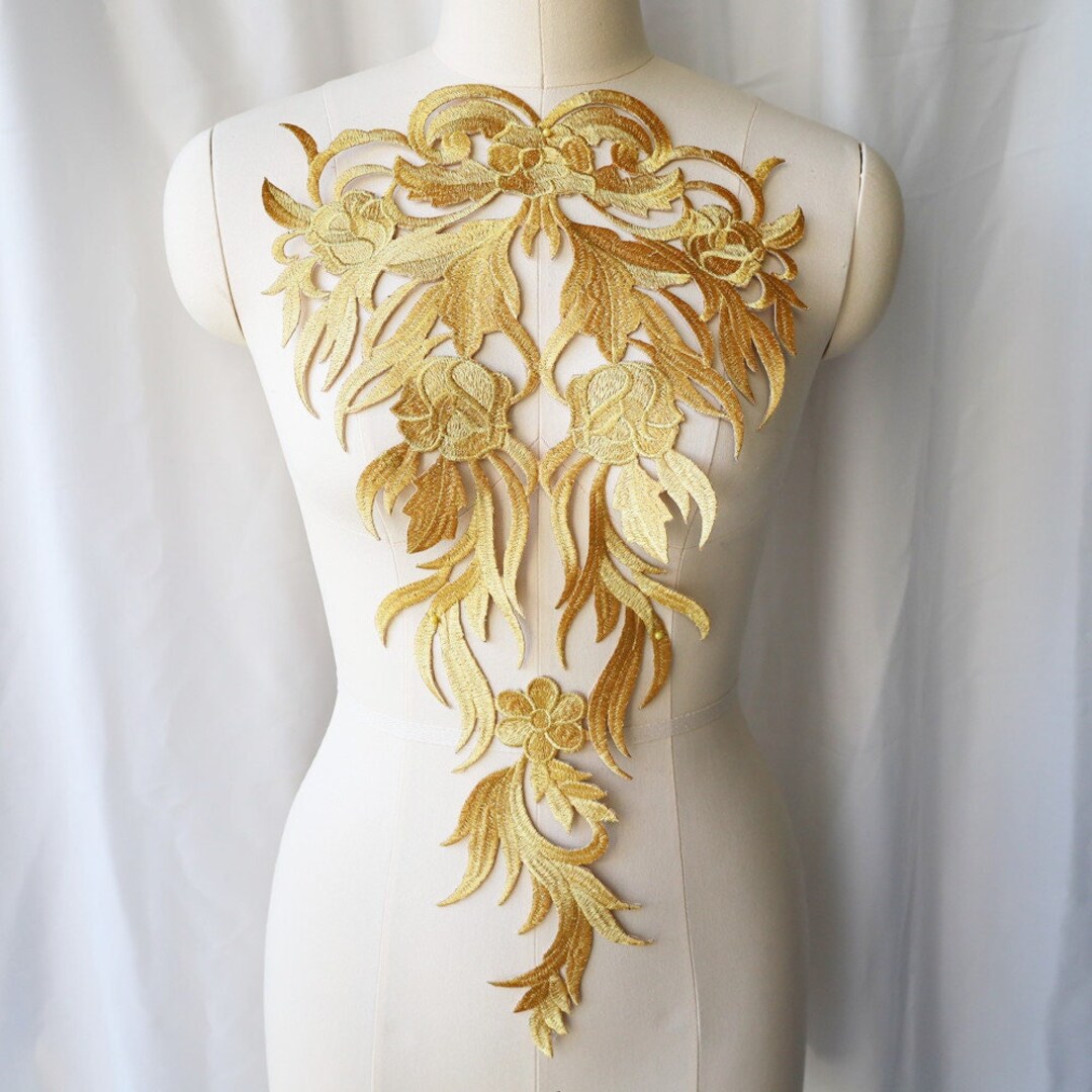 Vintage Style Gold Venice Lace Applique, Large Embroidery Bodice ...
