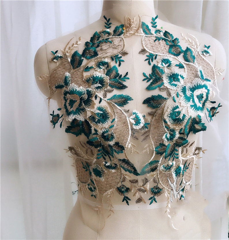 Gold Thread Embroidery Lace Applique Grass Green Floral Lace - Etsy