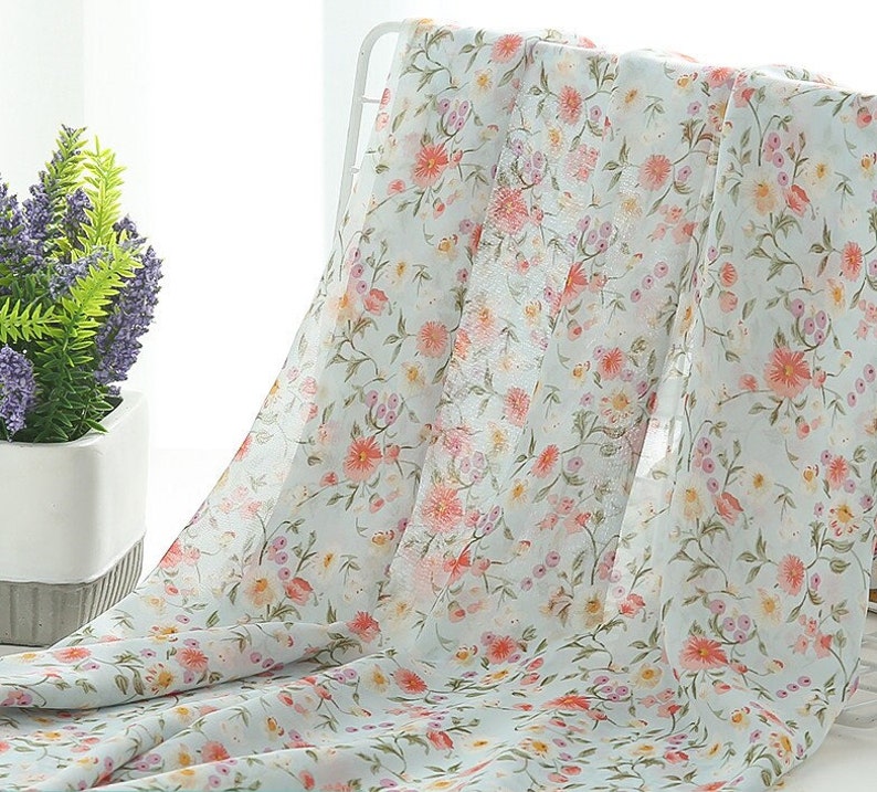 Wild Flowers Overlay Chiffon Fabric, Breathable Soft Fabric for Summer ...