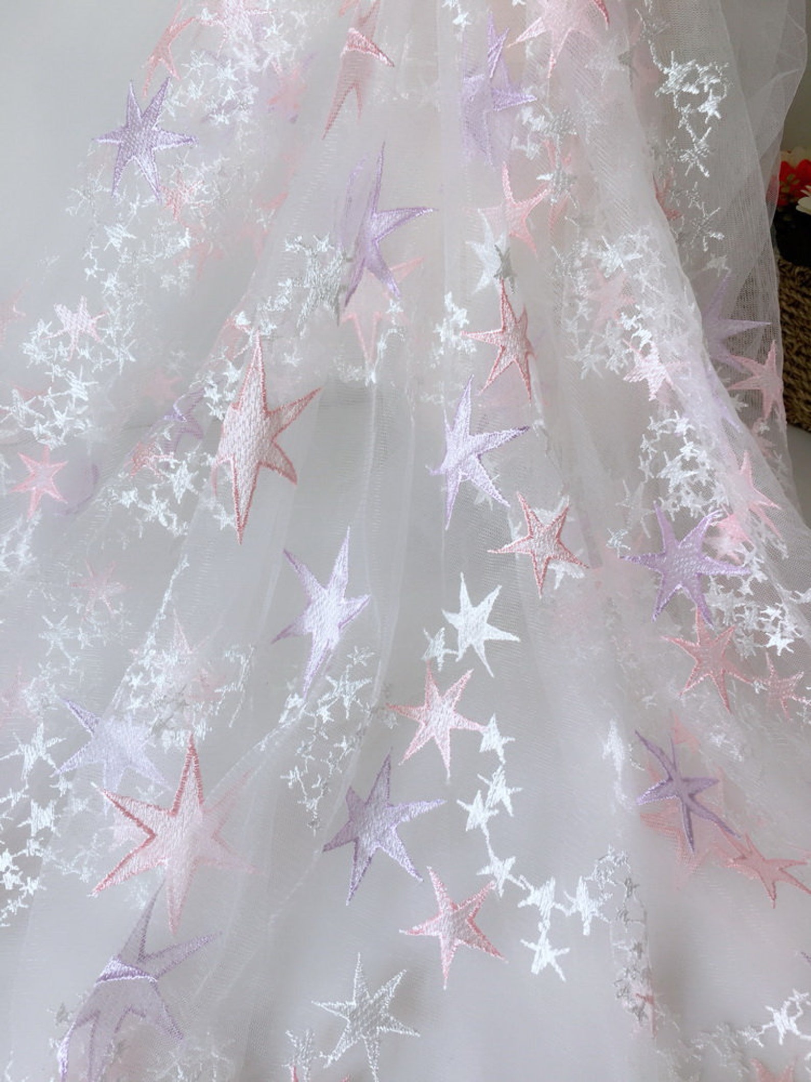 Elegant Star Pattern Lace Fabric, Embroidered Tulle Fabric for Illusion ...