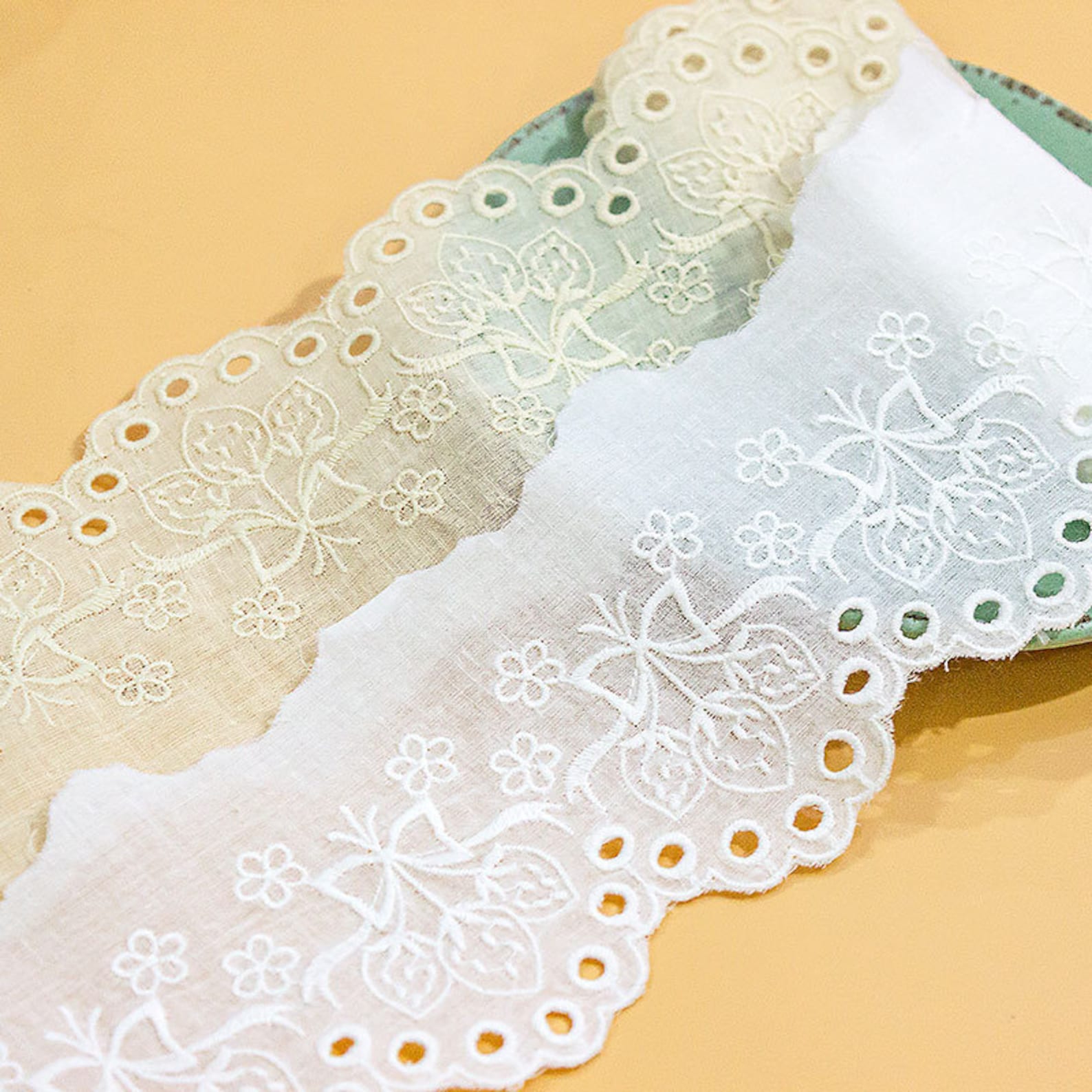Strawberry Embroidery Flower Cotton Lace Trim in off White, Eyelets ...