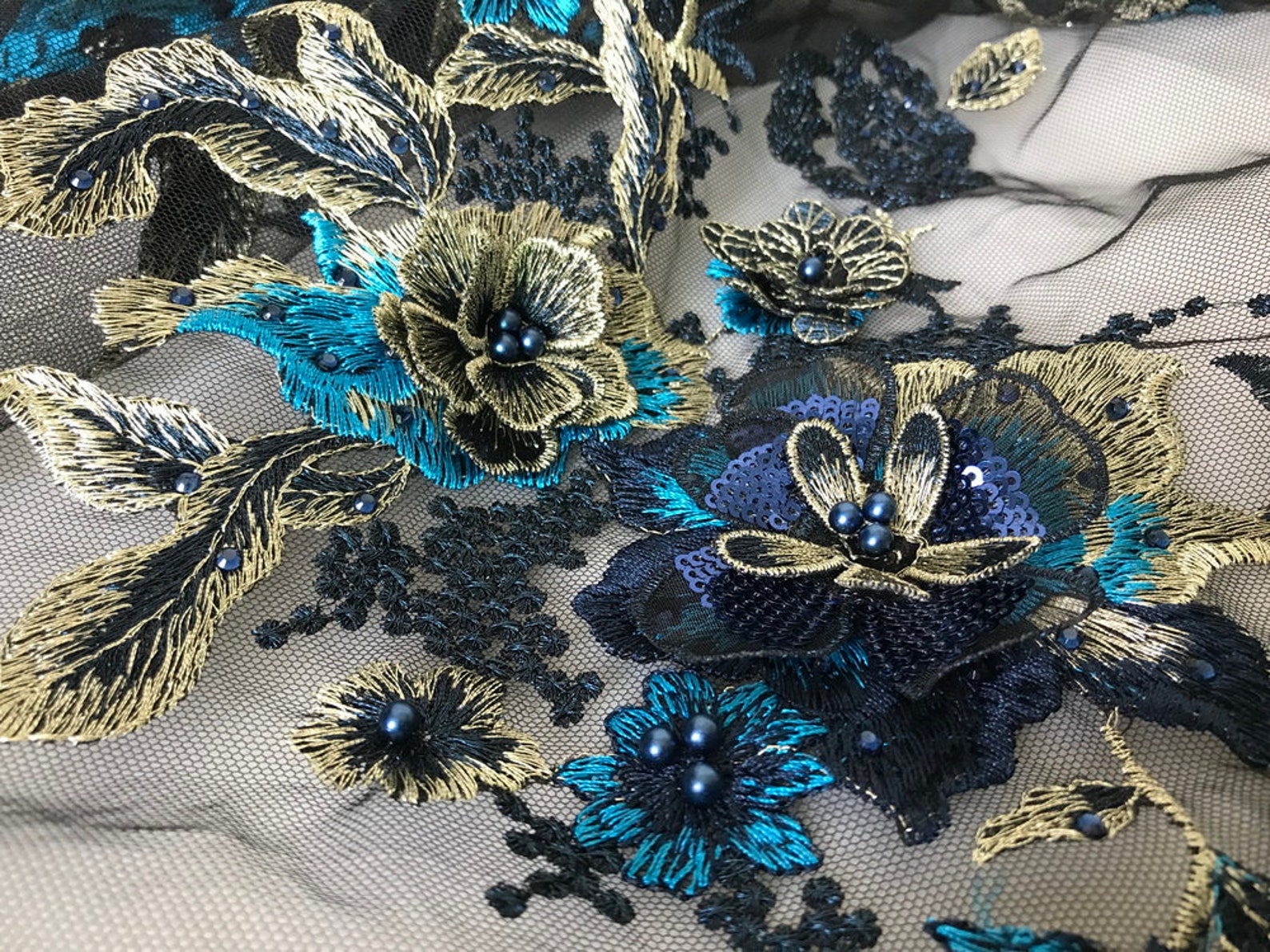 Multicolor Lace Fabric Beaded Flower Applique 3d Layers | Etsy