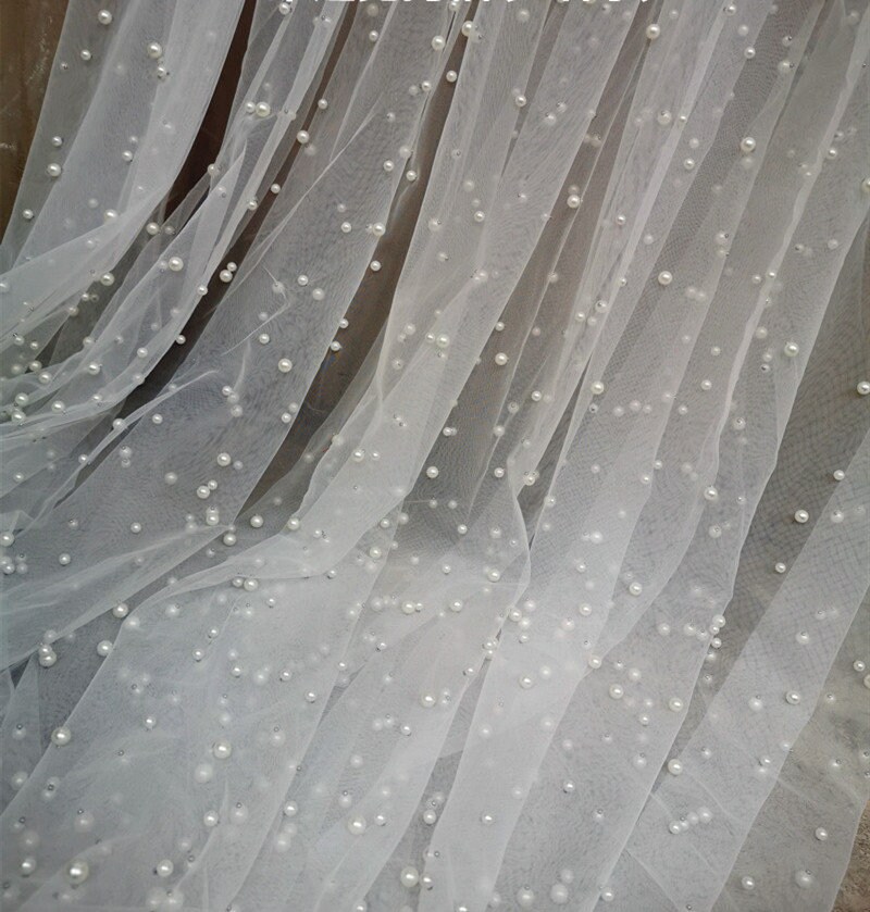 Super Wide 3 Meters Nylon Tulle, Big & Small Pearls Beaded Tulle Lace ...