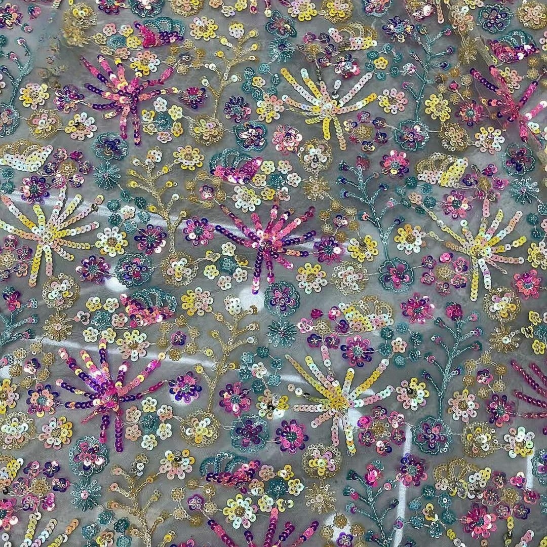 Multi-colors Embroidery Fireworks Wedding Lace Fabric, Sparkle Heavy ...