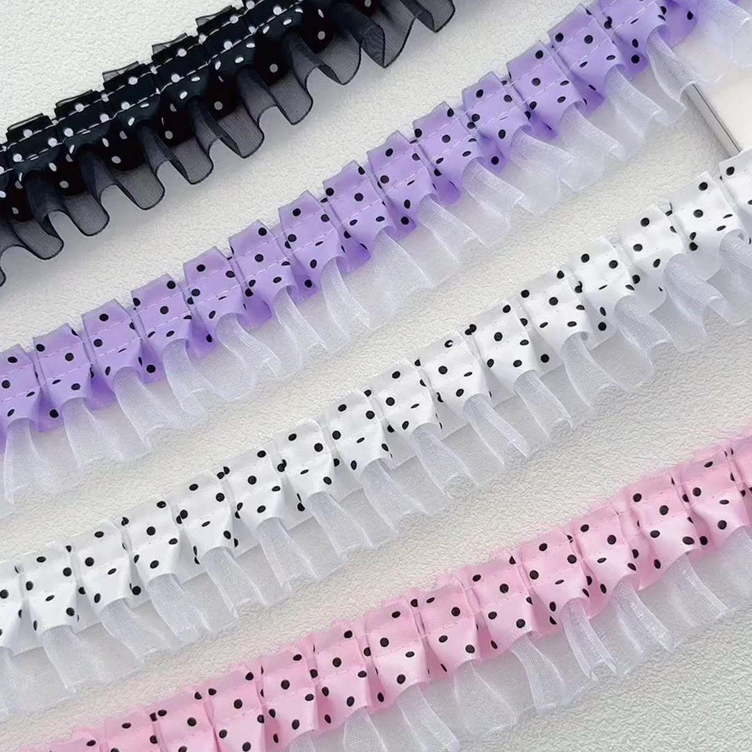 4CM / 1.57'' Wide, Pretty Polka Dot Pleated Lace Trim, Double-layered ...