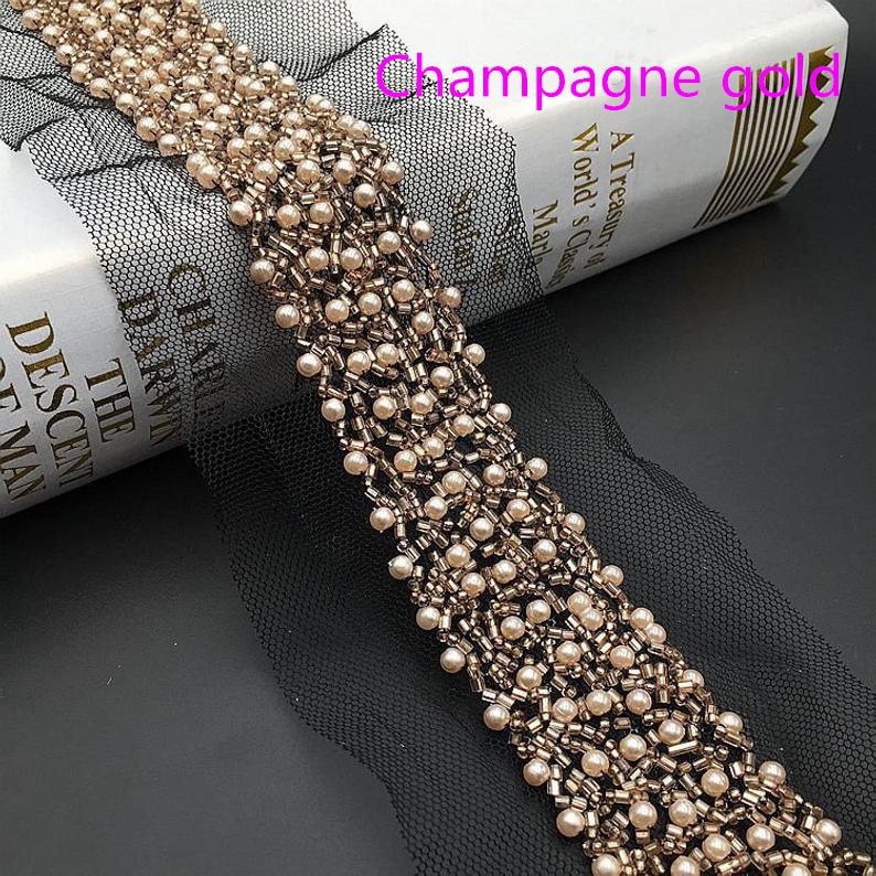 Gold Beaded Lace Trim Navy Blue Bead Lace Silver Beading | Etsy