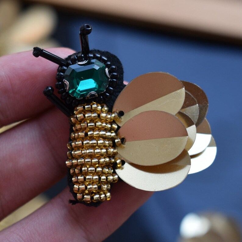 Lovely Bees Beaded Bee Patches Gold Sequined Embroidered - Etsy