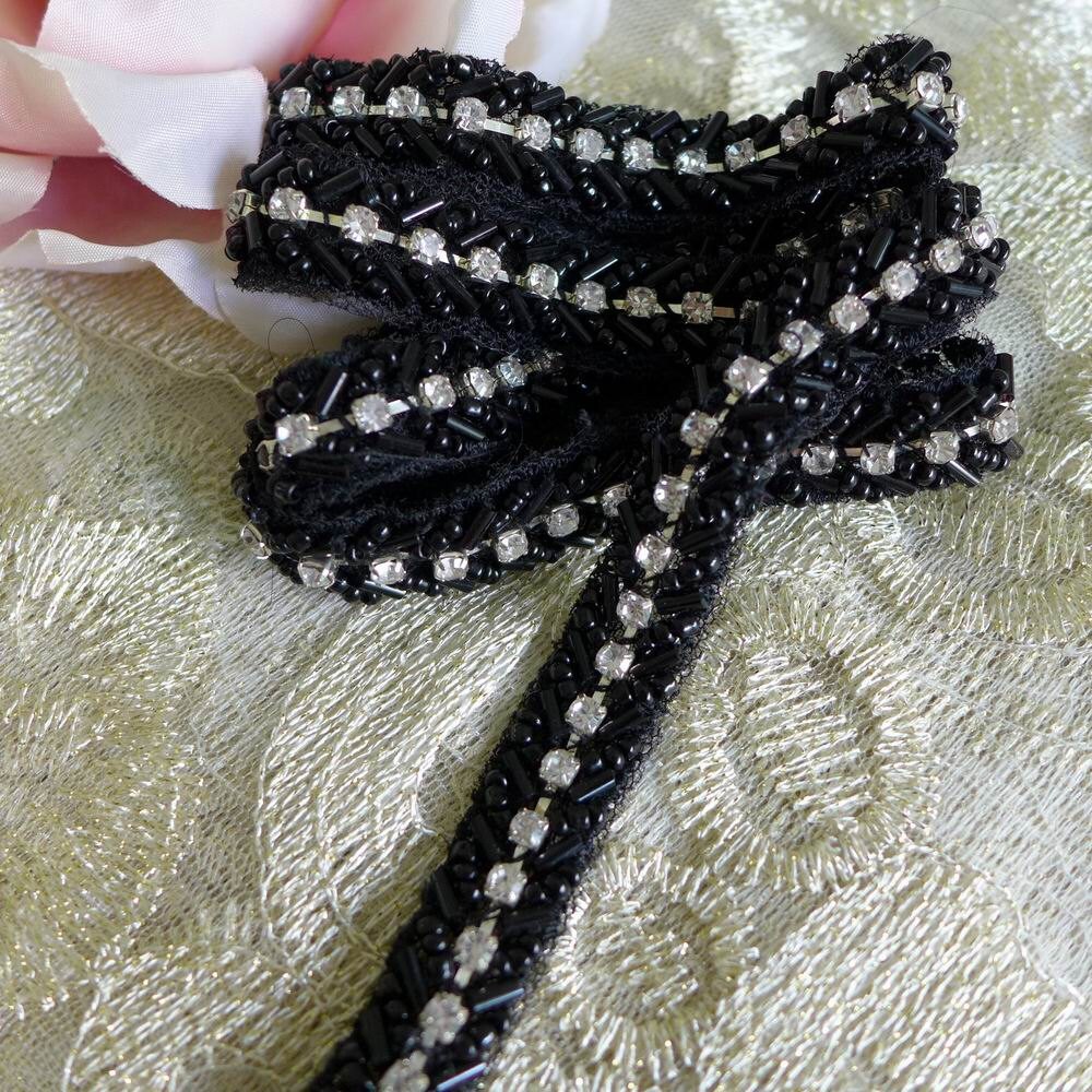 Rhinestone Beaded Trim Applique in Black 0.5 Width for - Etsy