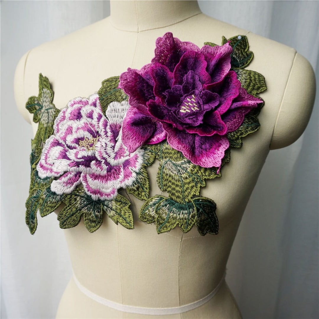 3D Embroidery Lace Applique, 4 Layers Blooming Flower Bodice Applique ...