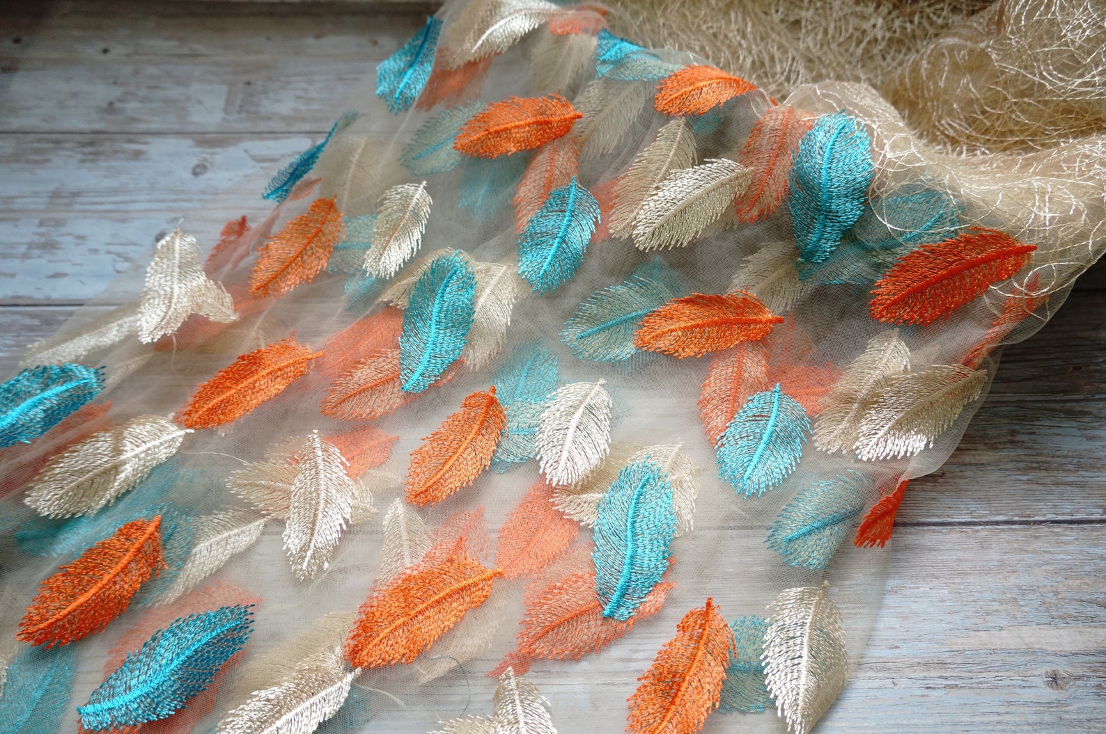 Colorful Feather Tulle Lace Fabric Embroidered Champagne Gold | Etsy