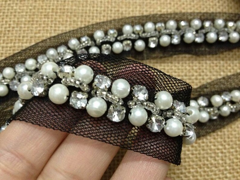 Ivory Beaded Lace Trim Crystal Rhinestone Beaded Lace Chain - Etsy