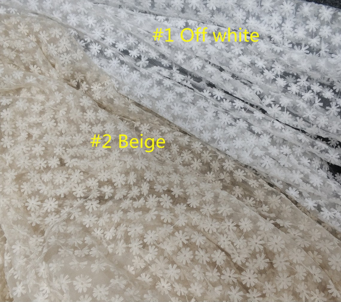 Soft Beige Daisy Floral Tulle Fabric Dense Embroidered Daisy | Etsy