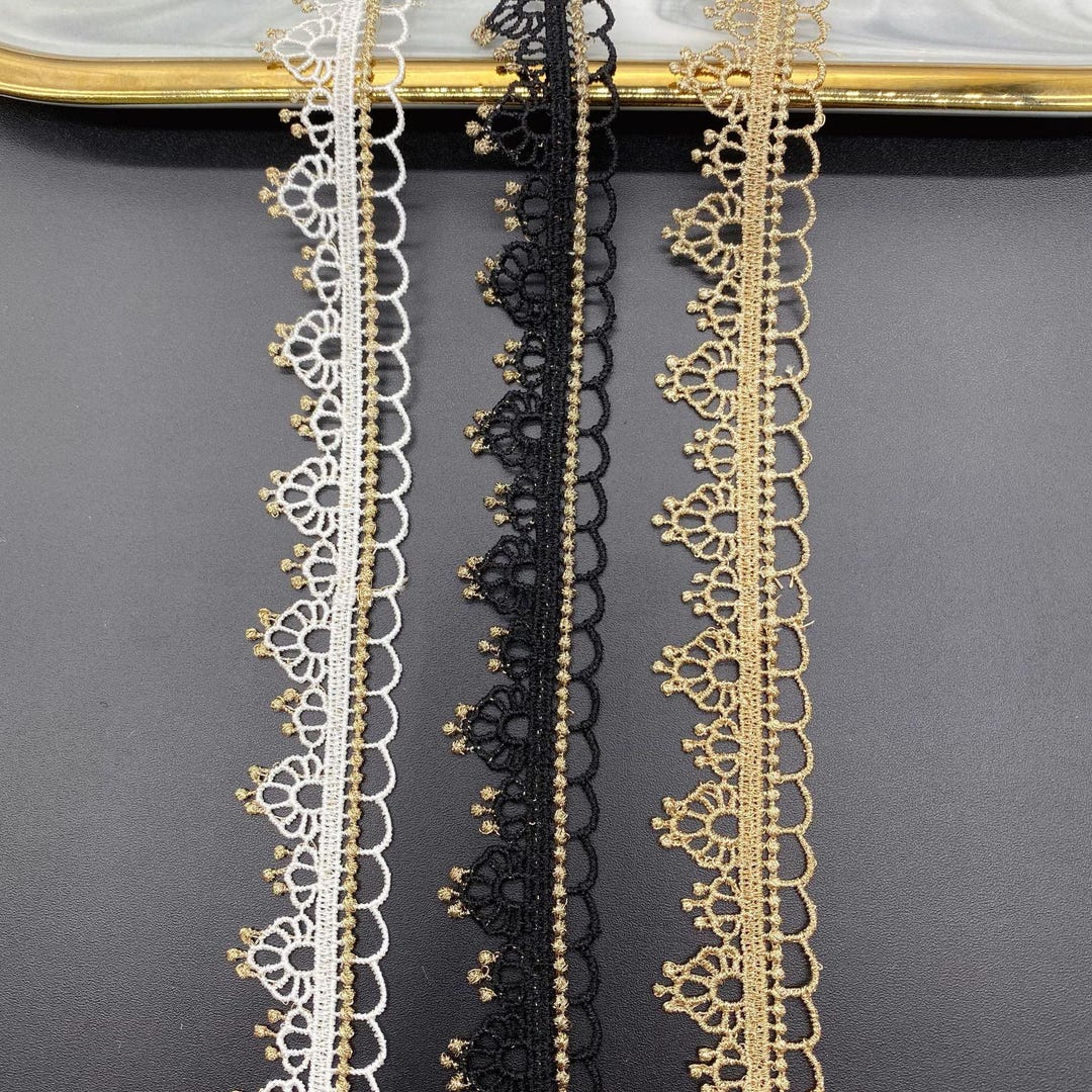 Vintage Embroidered Gold Lace Trim, Exquisite Hollow Out Scalloped Lace ...