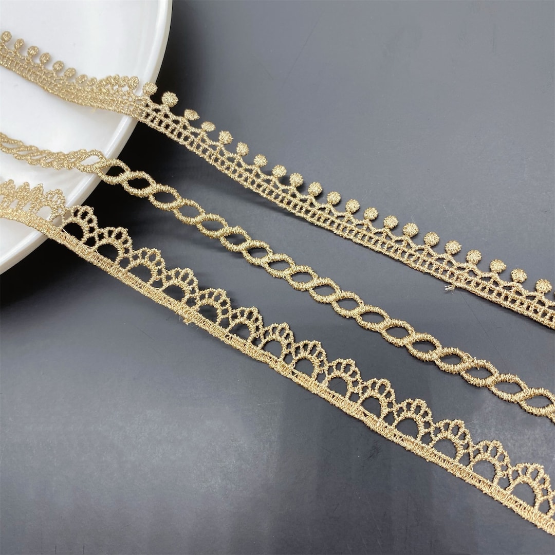 Vintage Gold Lace Trim, Narrow Scallop Venice Dots Lace Trim for Veil ...