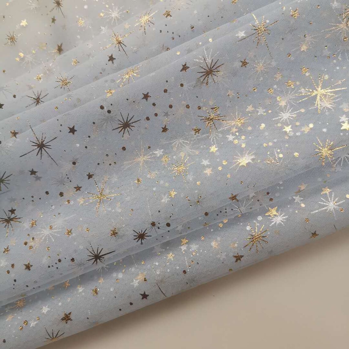 Dazzling Print Gold Stars Tulle lace fabric Soft Galaxy Tulle | Etsy