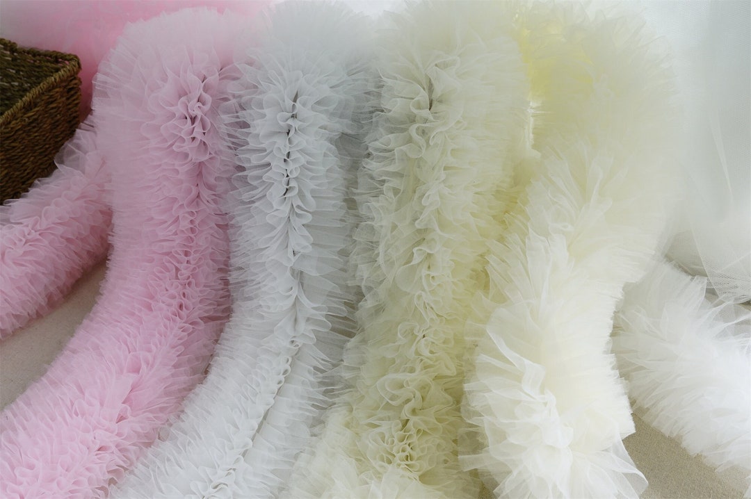 Dense Pleated Mesh Lace Trim, Fluffy Ruffled Fold Mesh Nylon Lace Trim ...