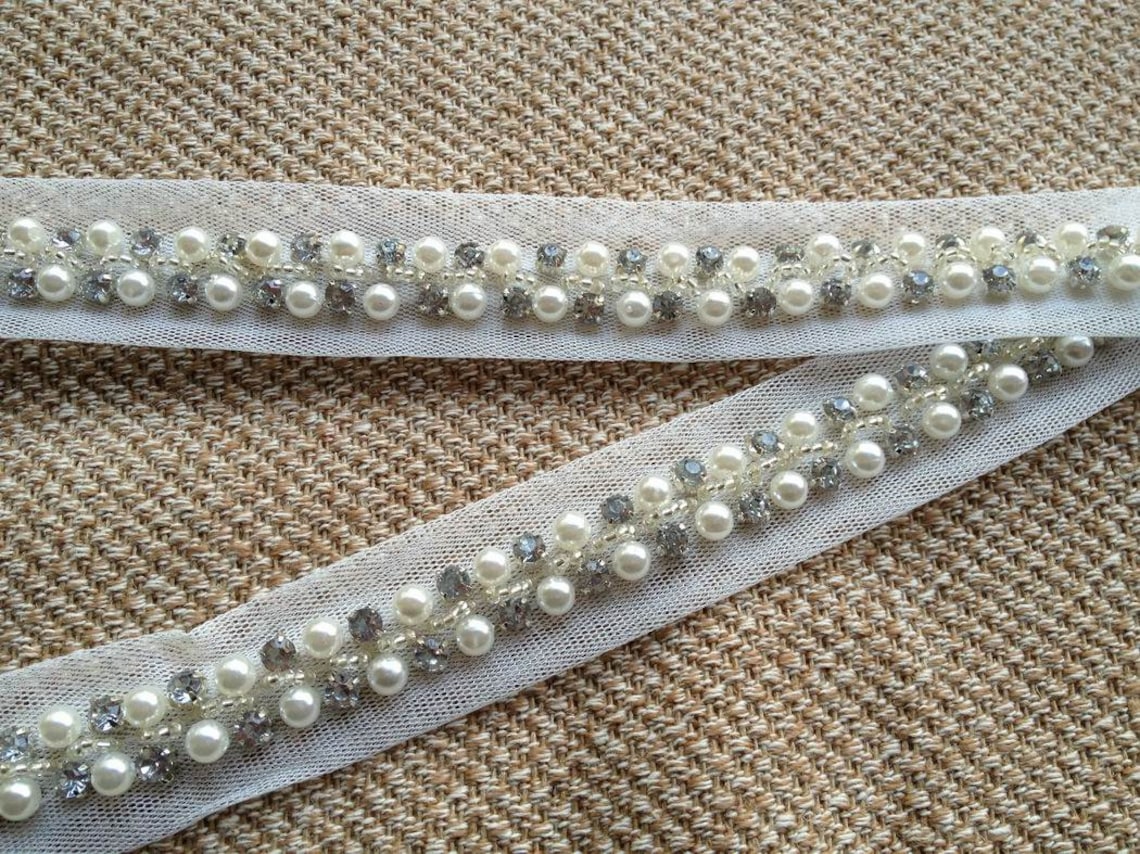Beaded Trim Ivory Pearl and Rhinestone Lace Luxury Lace - Etsy