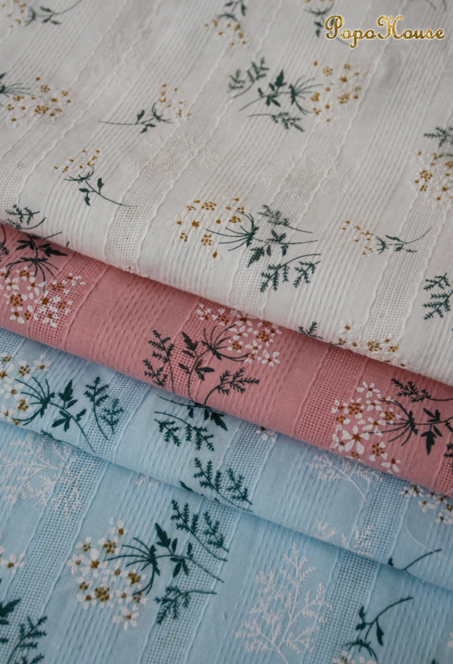 Chic Calico Daisy Flower Cotton lace fabric Striped Pure | Etsy