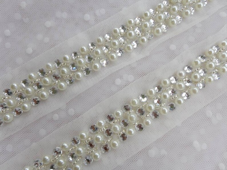 1 Yard Wedding Beaded Trim Ivory Pearl Trim Bridal Sash | Etsy