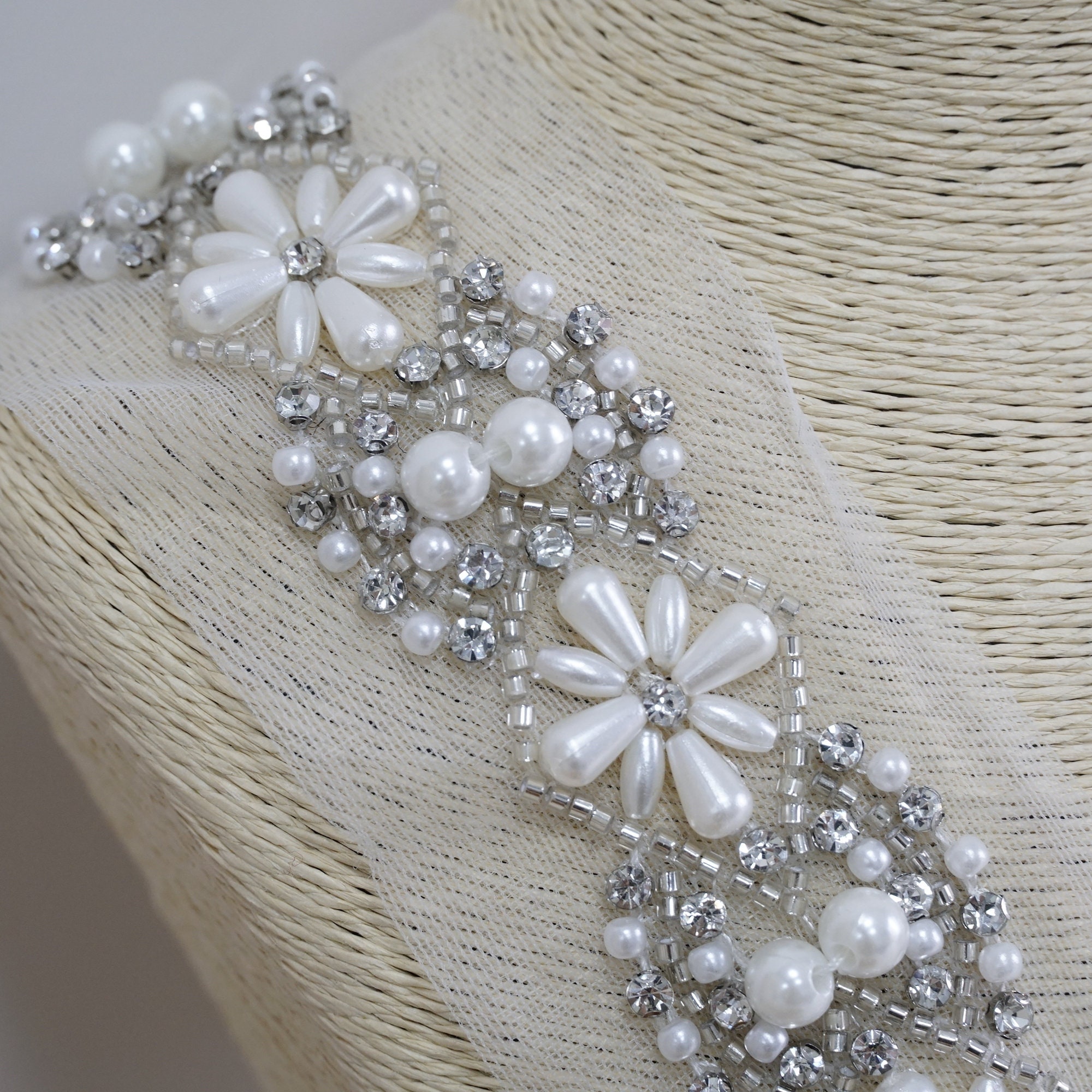 Heavy Beading Mesh Lace Trim, Beading Rhinestones Bridal Sashes ...