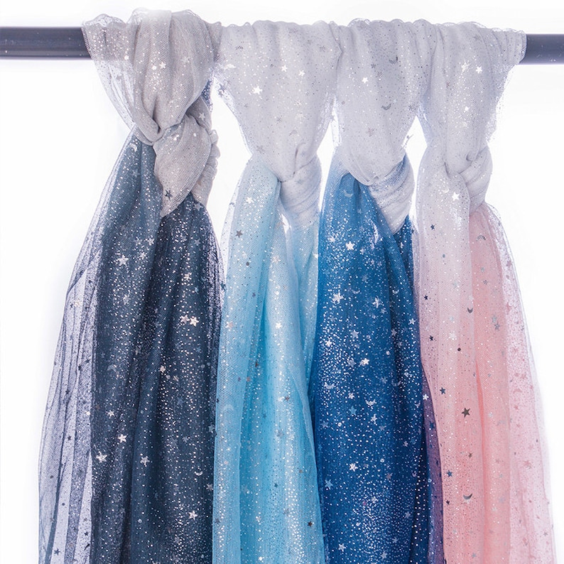 Stunning Galaxy Stars Ombre Tulle Lace Fabric, Light Blue White ...