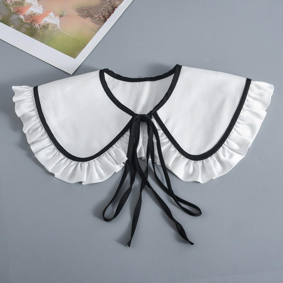 Simple Pleated Chiffon Lace Collar, Black + White Collar, Frill Fold ...