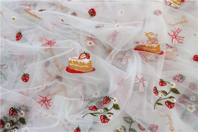 Delicate Floral Overlay Tulle Lace Fabric, Embroidery Strawberry ...