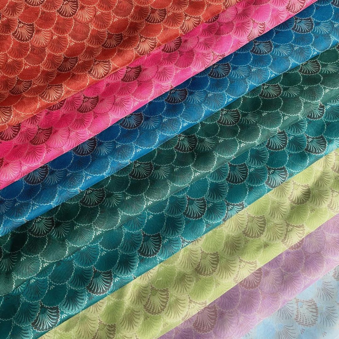 Classic Scallop Fish Scale Pattern Chiffon Fabric, Lightweight Printed ...