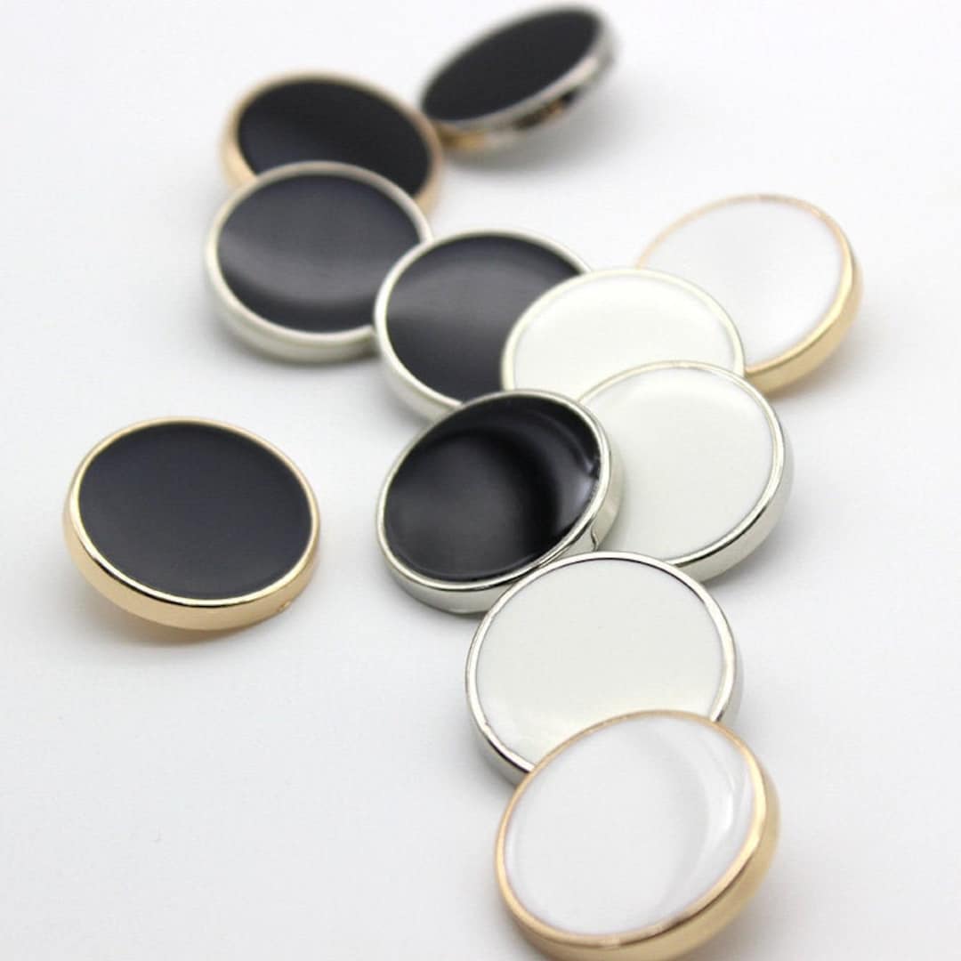 20 Pcs Round Shank Buttons, Gold Flat Buttons, Silver / Gold Edge ...