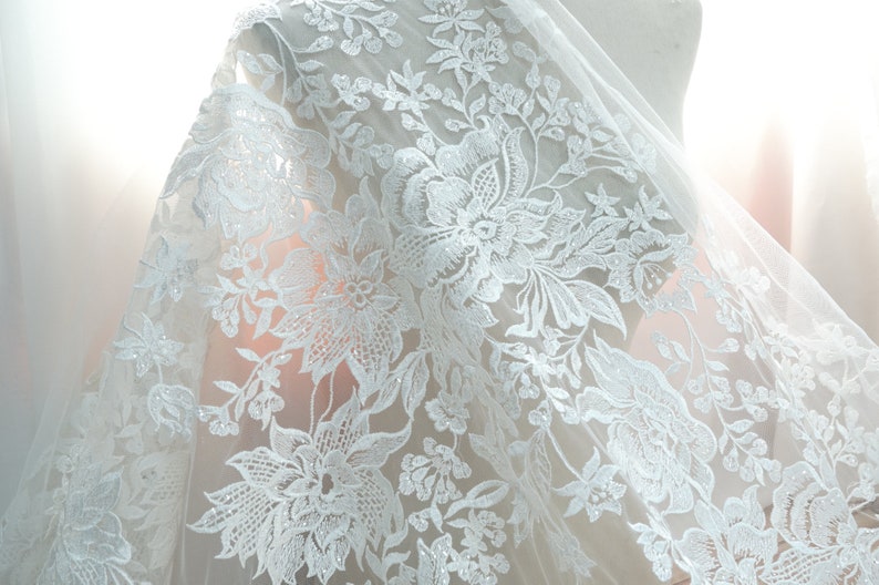 Lux Embroidery Floral Overlay Lace Fabric Large Flower | Etsy