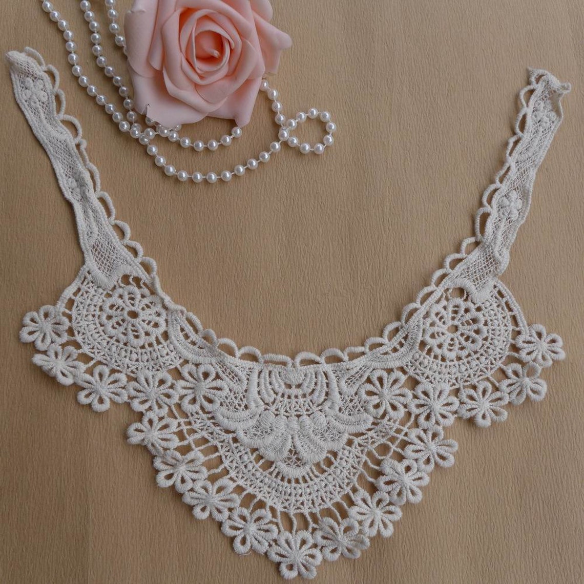 Beige Lace Collar Trim, Floral Necklace,beige Cotton Collar, Sewing ...