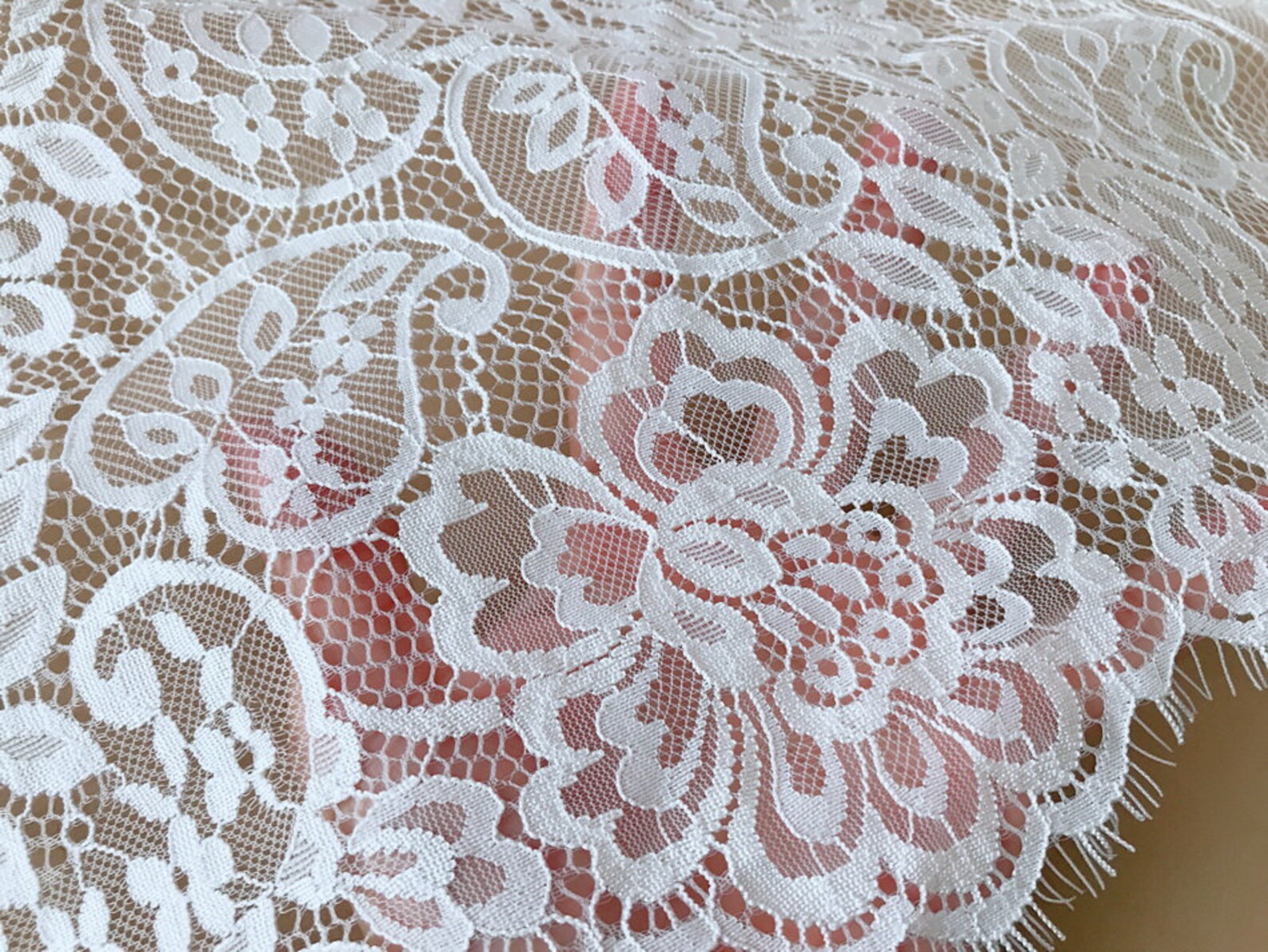 55.1 Wide Chantilly Lace Paisley Lace Fabric off White | Etsy