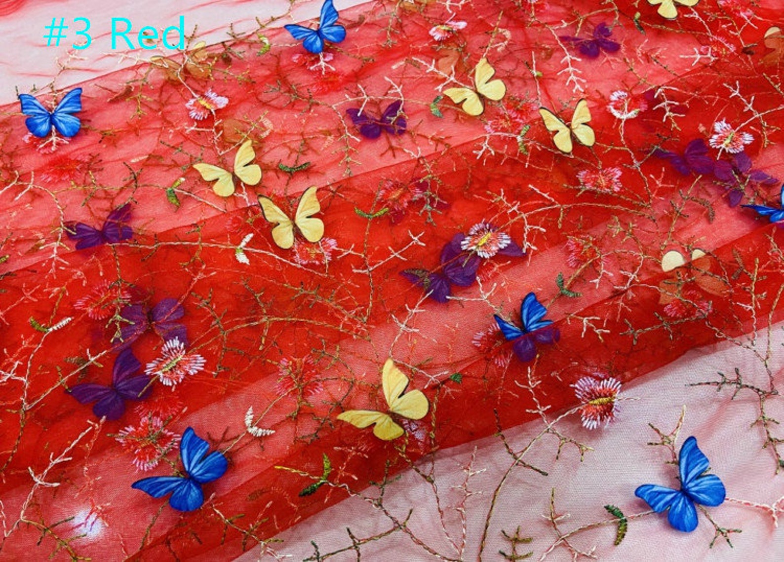 Colorful 3D Butterflies Overlay tulle lace fabric Soft | Etsy