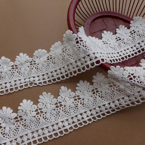 Antique White Cotton Lace Scalloped Trim Embroidered Fabric - Etsy