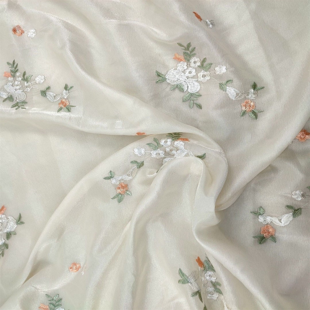 Chiffon Embroidery Flower Applique Fabric in Light Apricot for Blouse ...