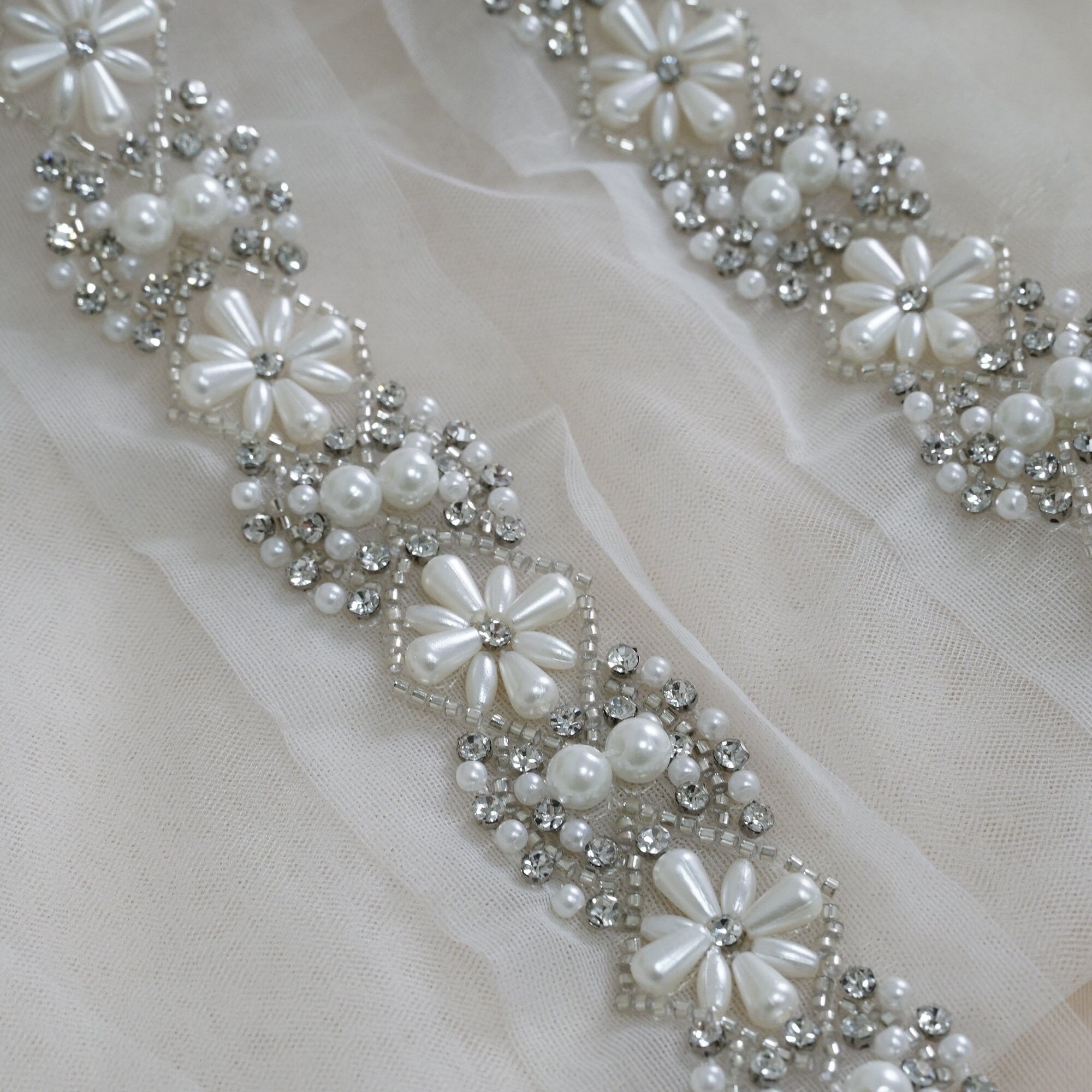 Heavy Beading Mesh Lace Trim, Beading Rhinestones Bridal Sashes ...